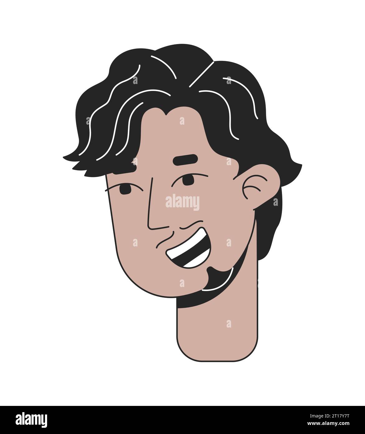 Carefree south asian adult man bearded 2D linear cartoon character head ...