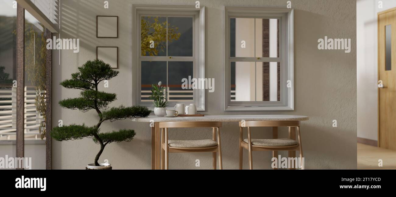 Interior design of a modern, minimal dining room with a dining table ...