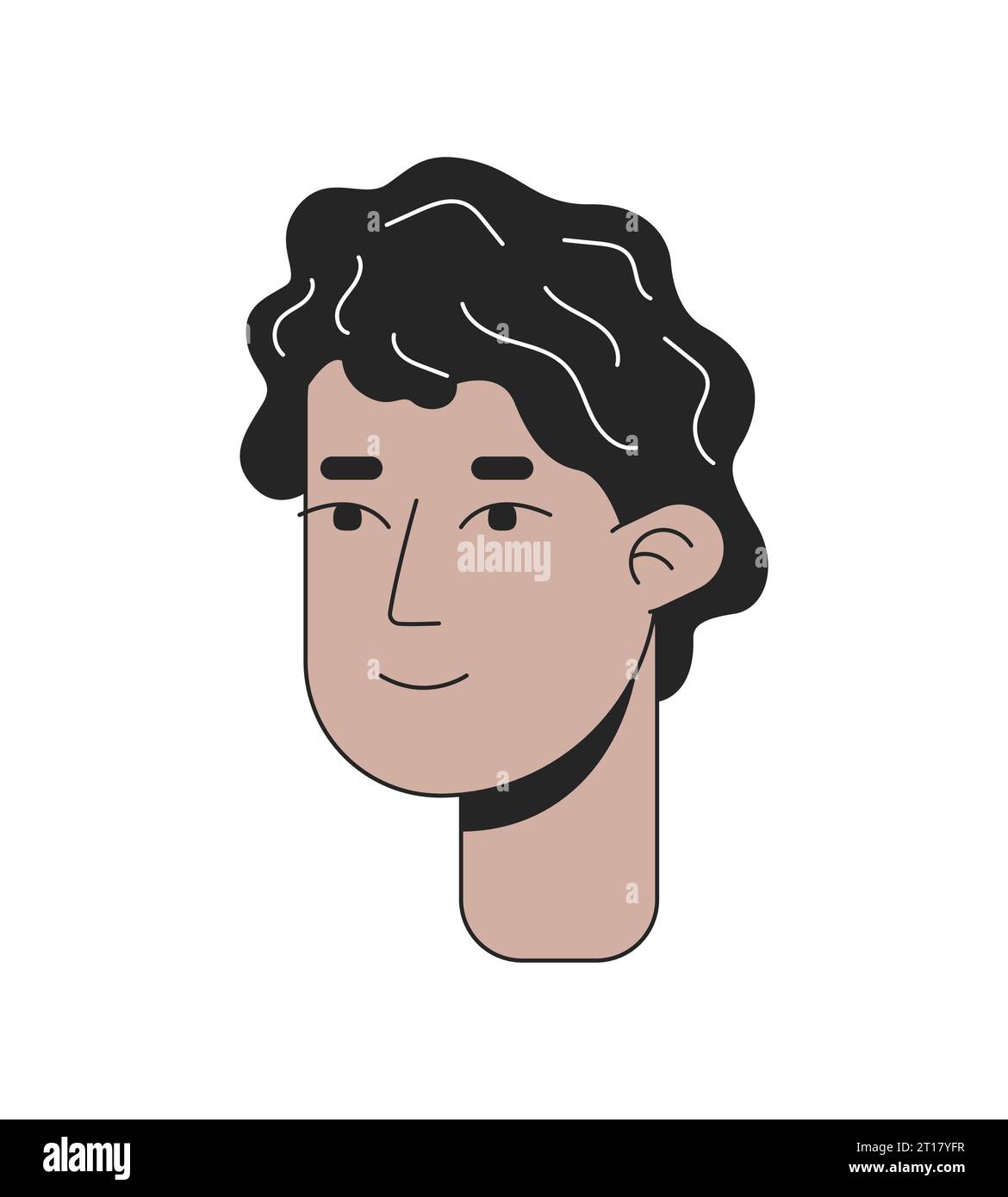 Curly hair hispanic young man 2D linear cartoon character head Stock ...