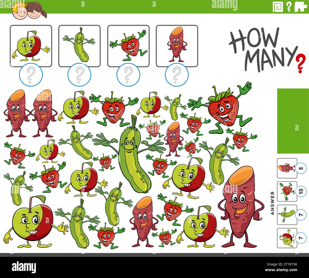 Cartoon illustration of educational counting activity with comic fruit and vegetables Stock ...