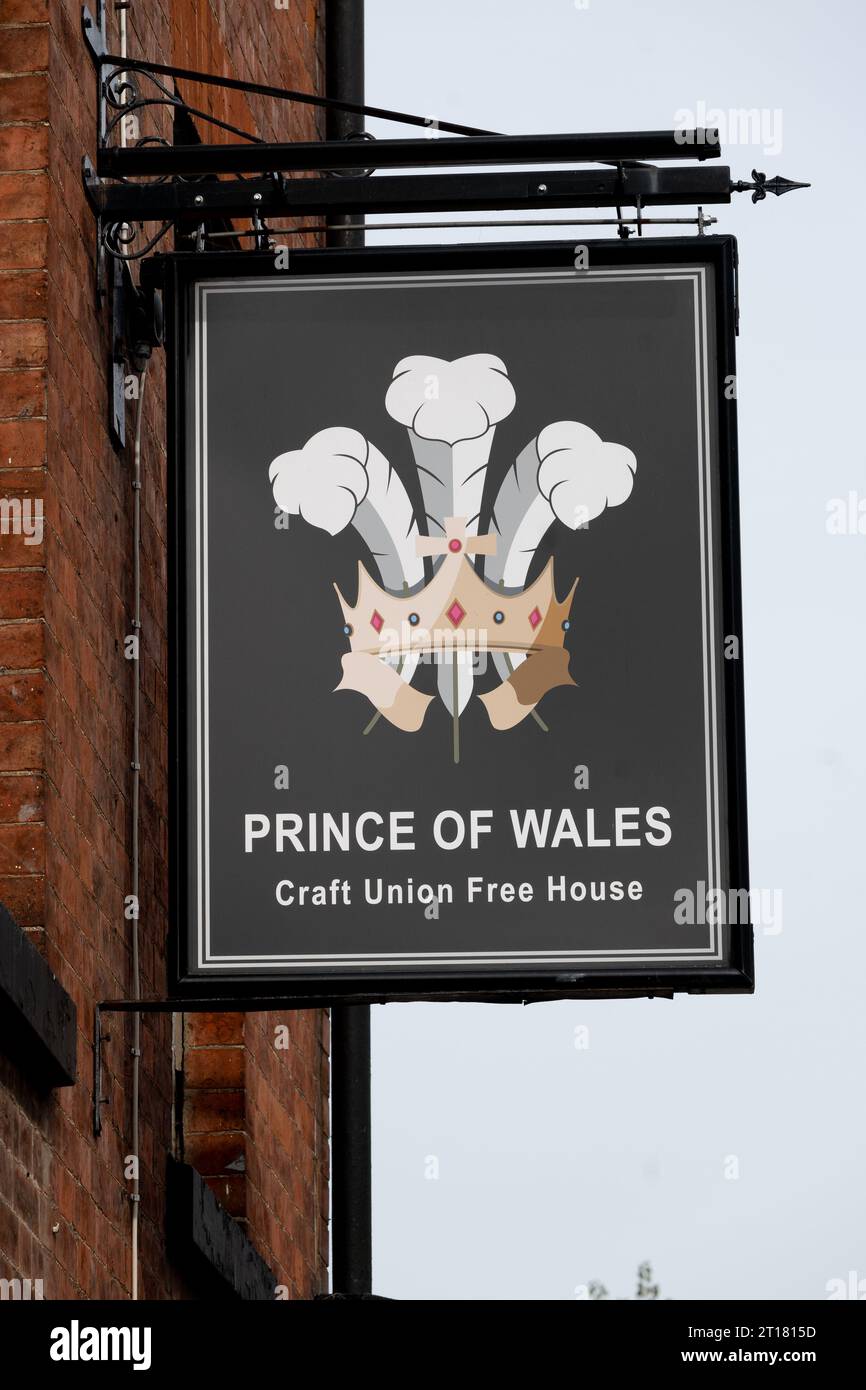 The Prince of Wales pub sign, Rugby, Warwickshire, England, UK Stock ...