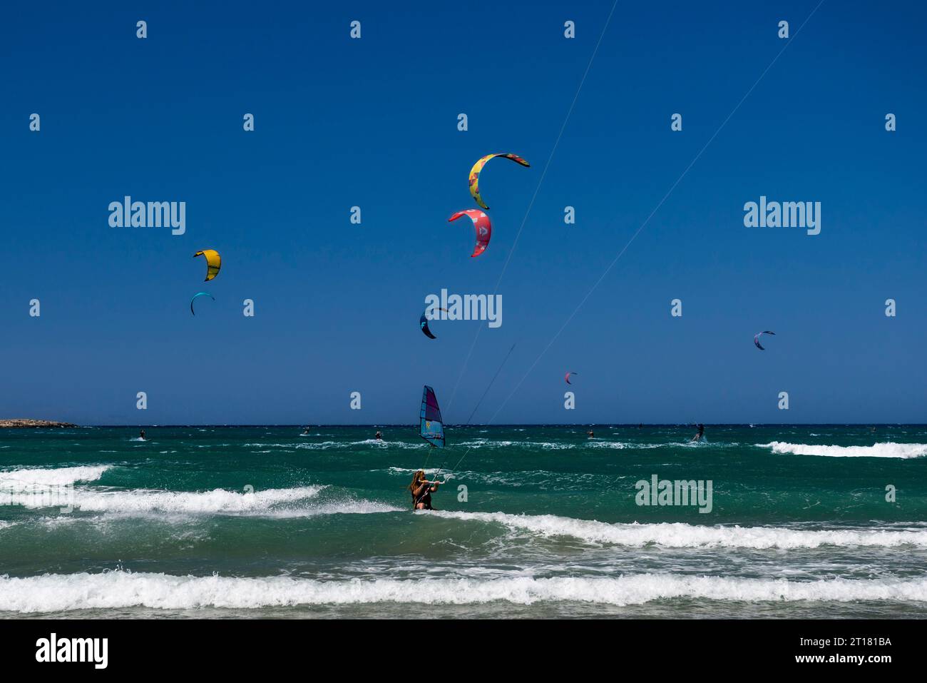 Kitesurfer auf der Halbinsel Prasonisi Beach, Strand, Insel Rhodos ...