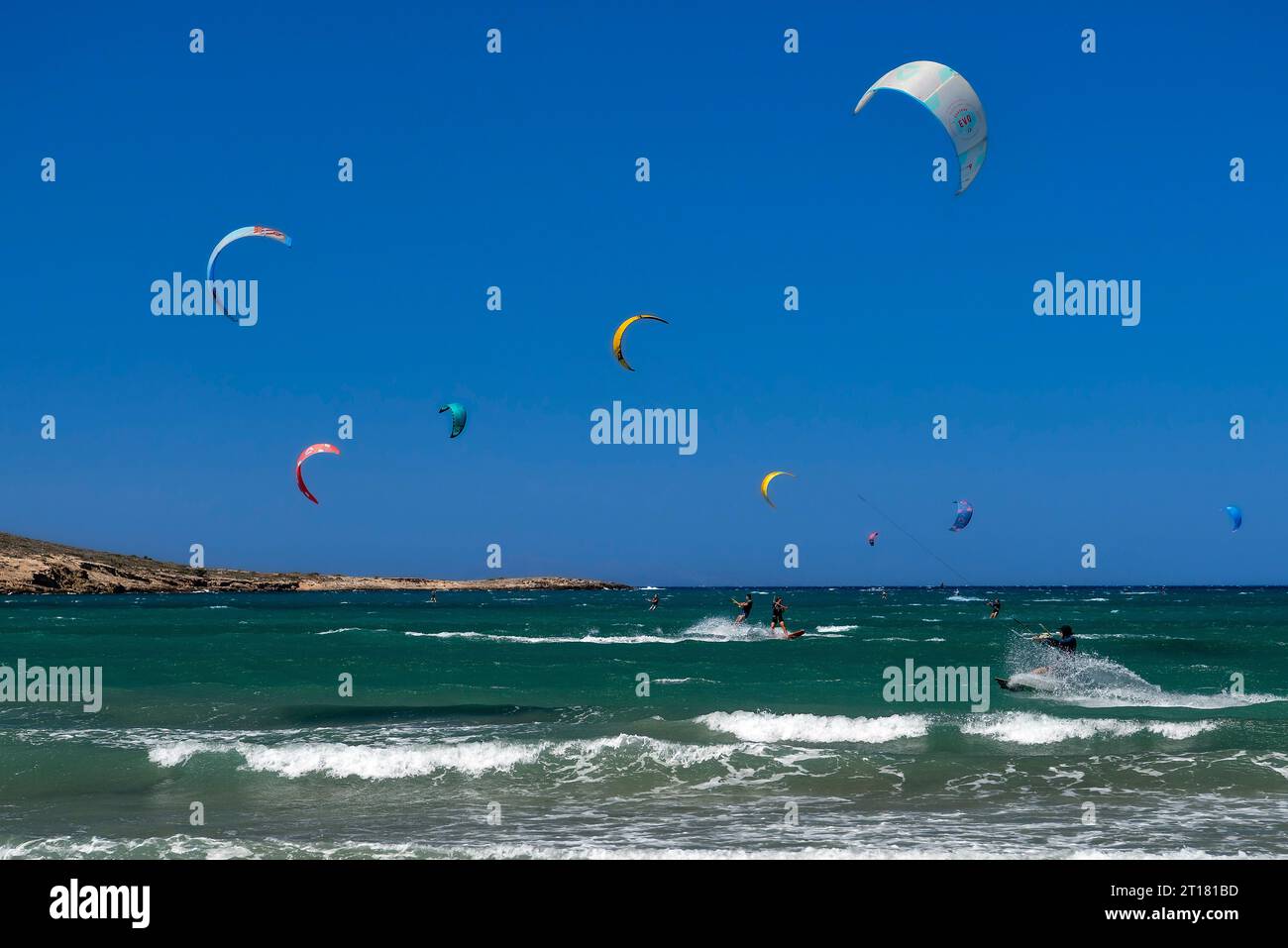 Kitesurfer auf der Halbinsel Prasonisi Beach, Strand, Insel Rhodos ...