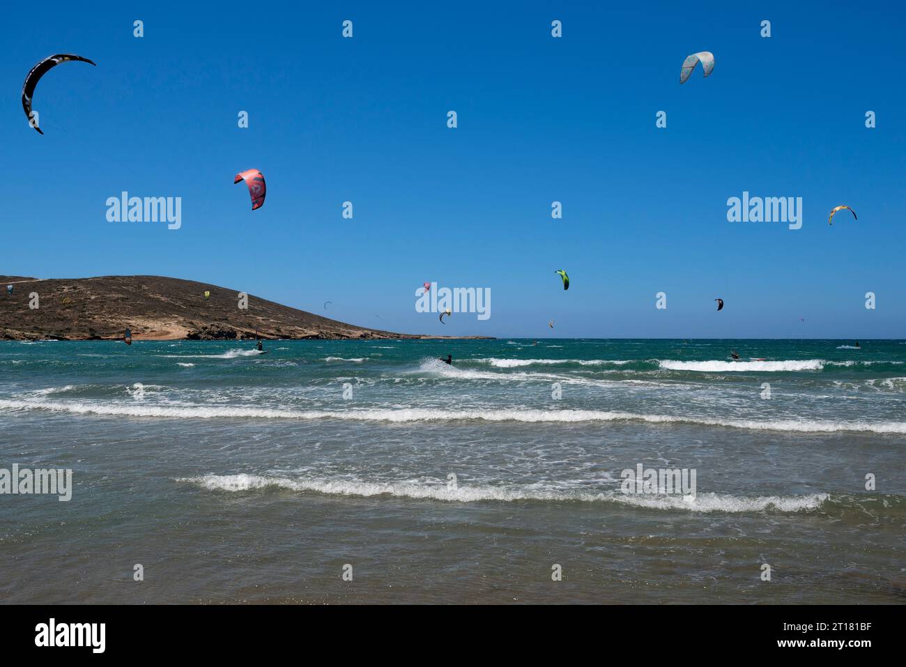 Kitesurfer auf der Halbinsel Prasonisi Beach, Strand, Insel Rhodos ...