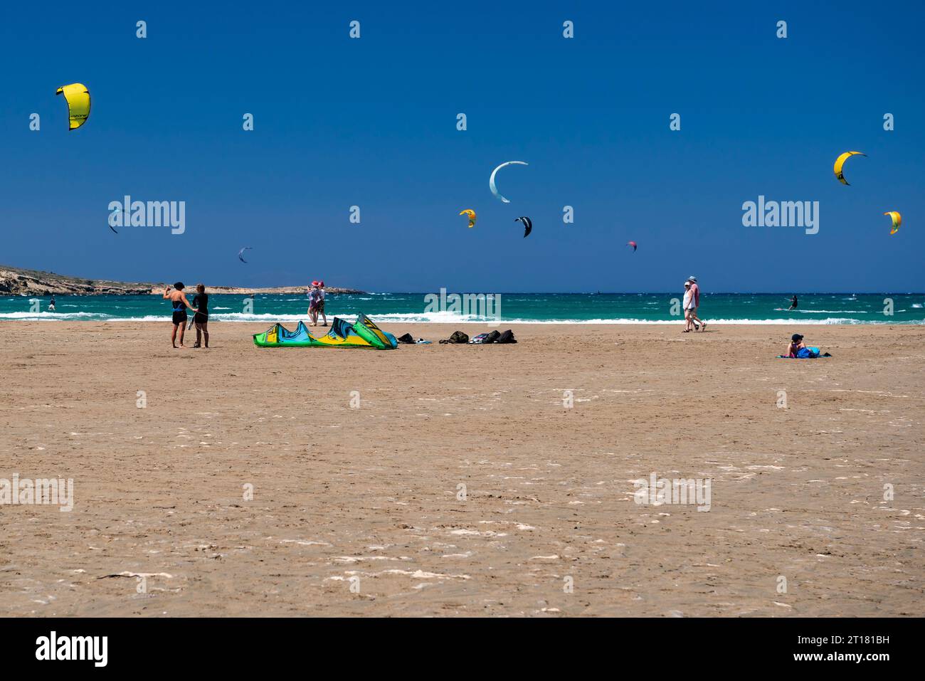 Kitesurfer auf der Halbinsel Prasonisi Beach, Strand, Insel Rhodos ...