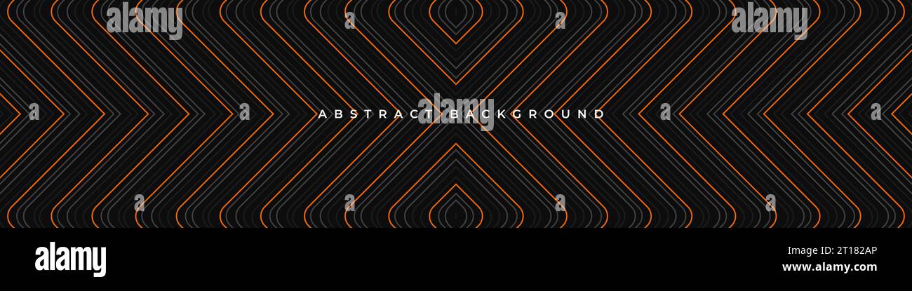 Black abstract wide horizontal banner background with orange and gray ...