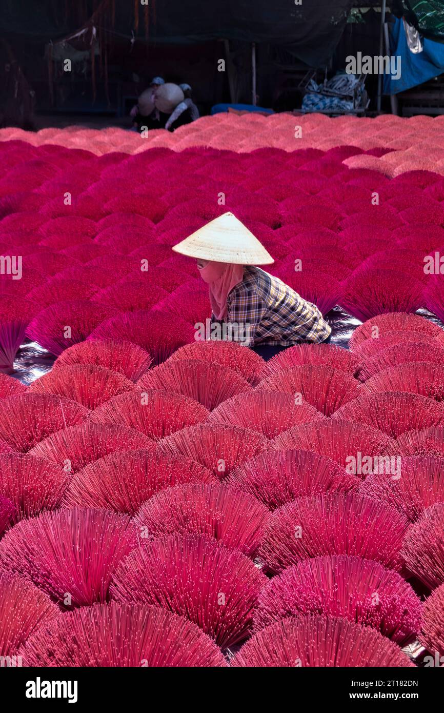 Worker drying incense in the Quang Phu Cau incense village, Hanoi ...