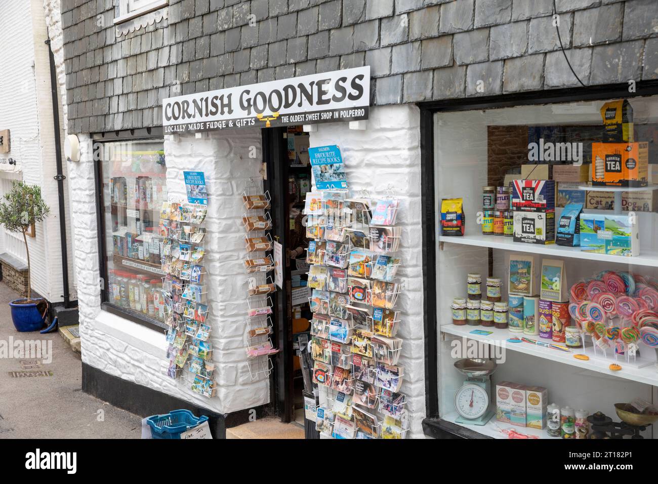 Polperro village Cornwall Cornish goodness sweet shop with postcards ...