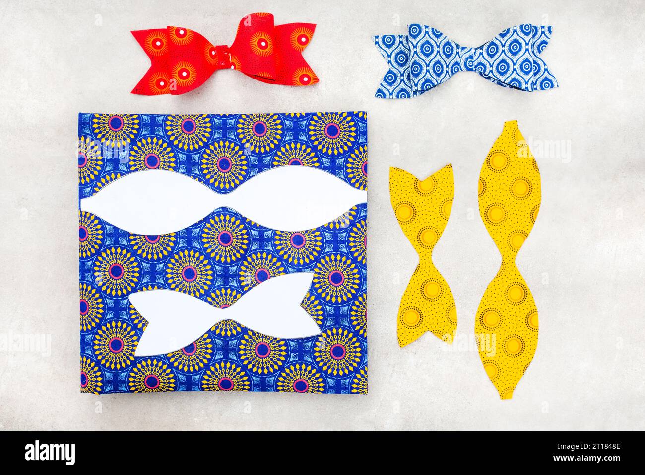 Home made Fabric ribbons with traditional South African fabric on grey ...