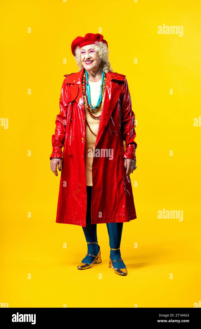 Beautiful senior old woman wearing fancy party clothes acting on a ...