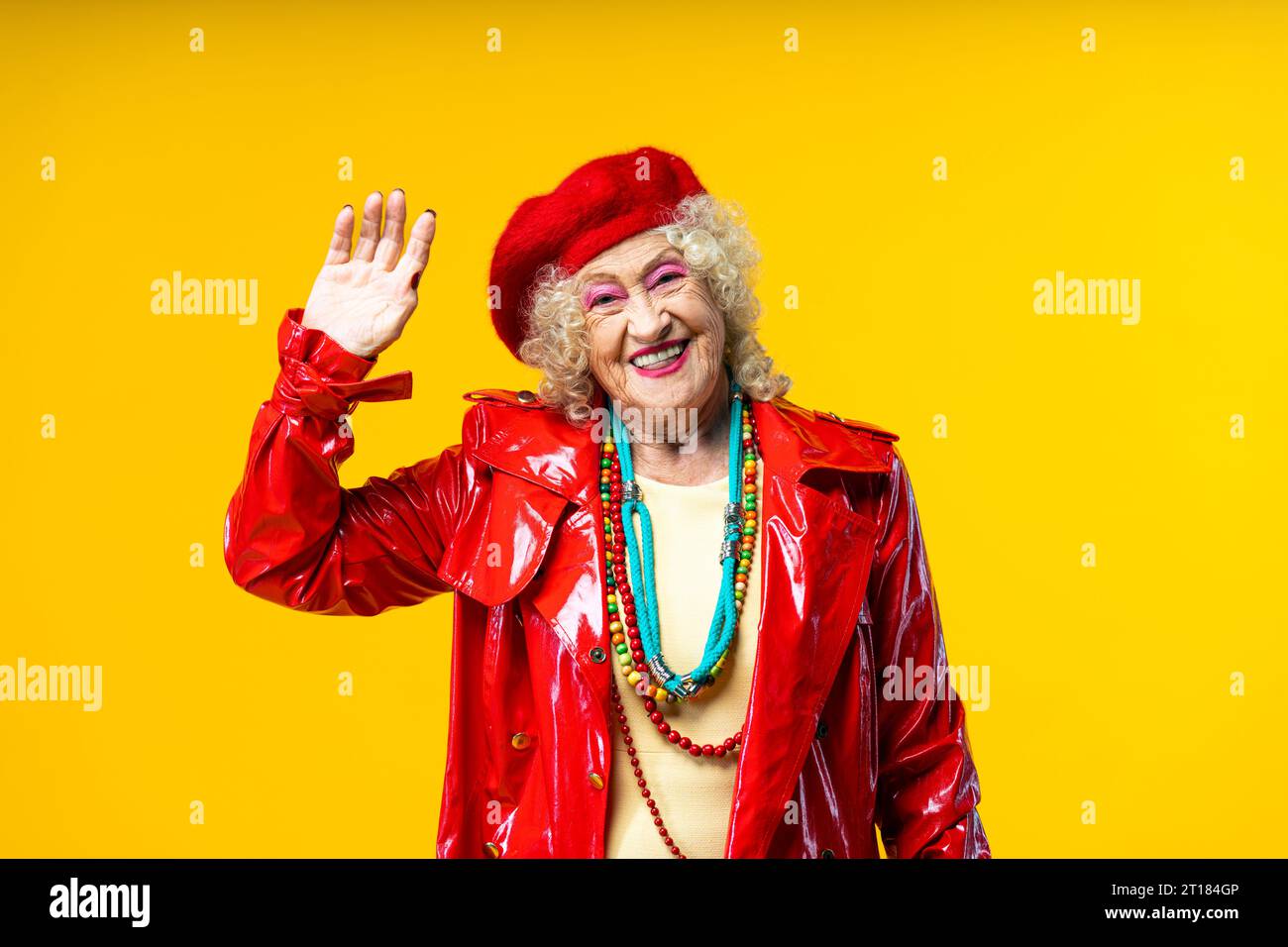 Beautiful senior old woman wearing fancy party clothes acting on a ...