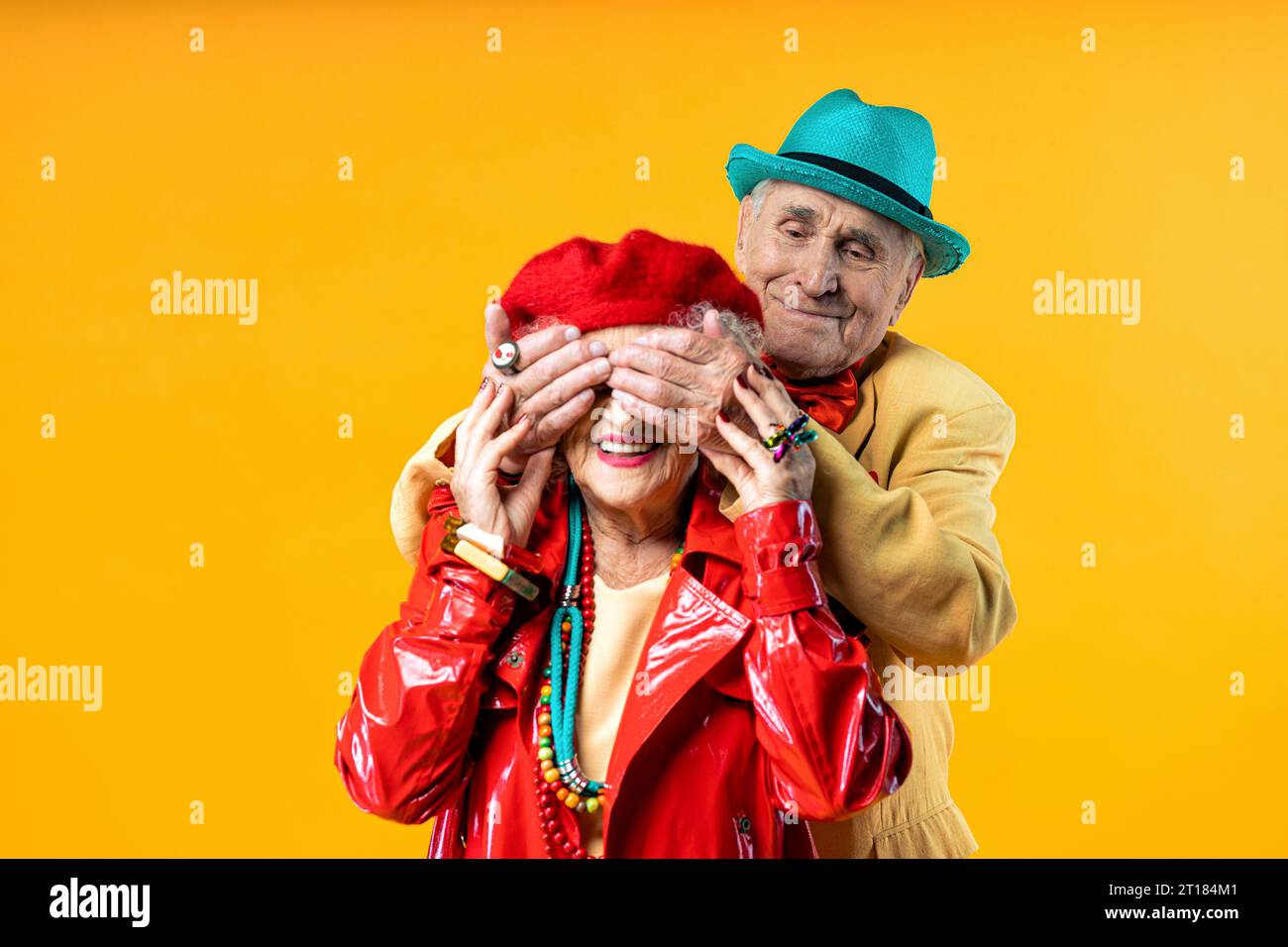 Beautiful senior old couple wearing fancy party clothes acting in ...