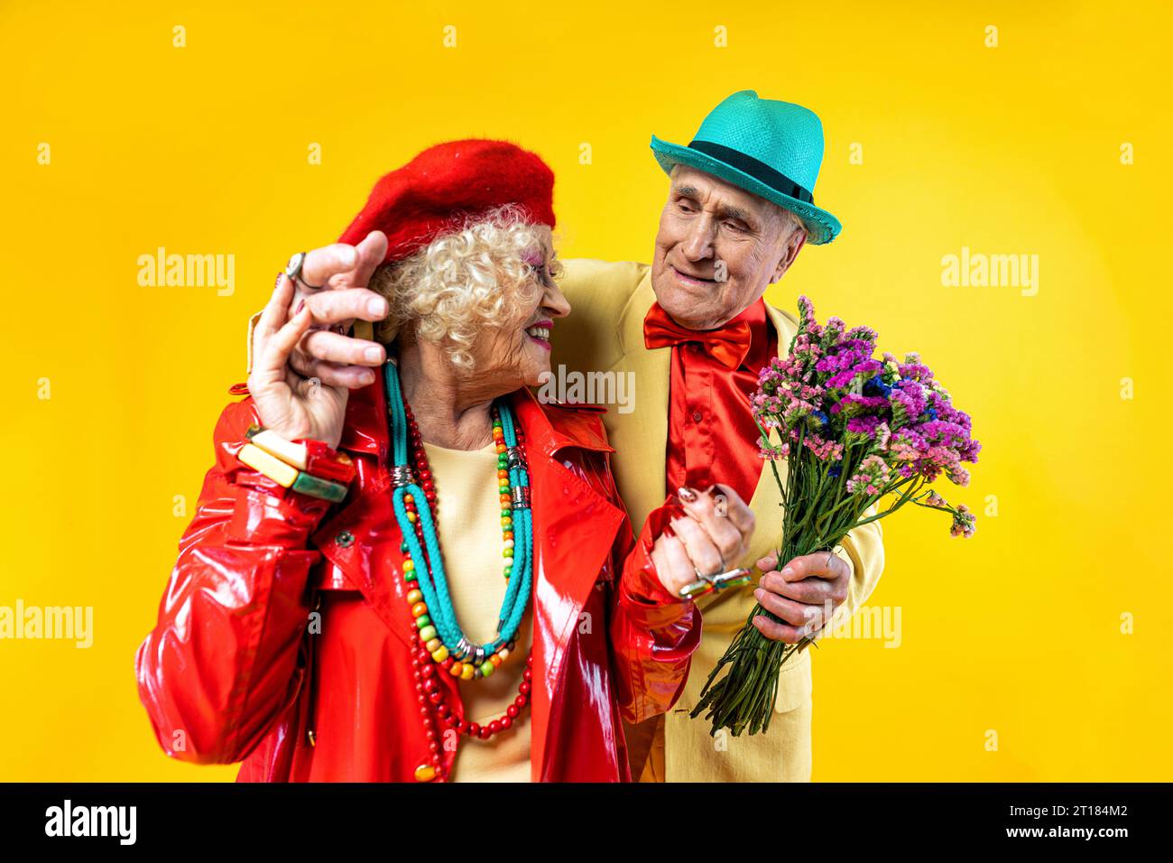 Beautiful senior old couple wearing fancy party clothes acting in ...