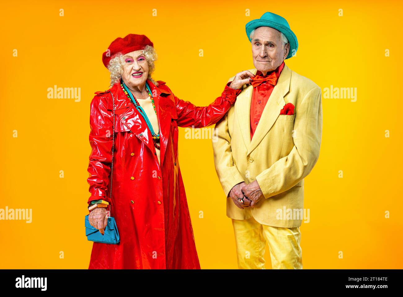 Beautiful senior old couple wearing fancy party clothes acting in ...