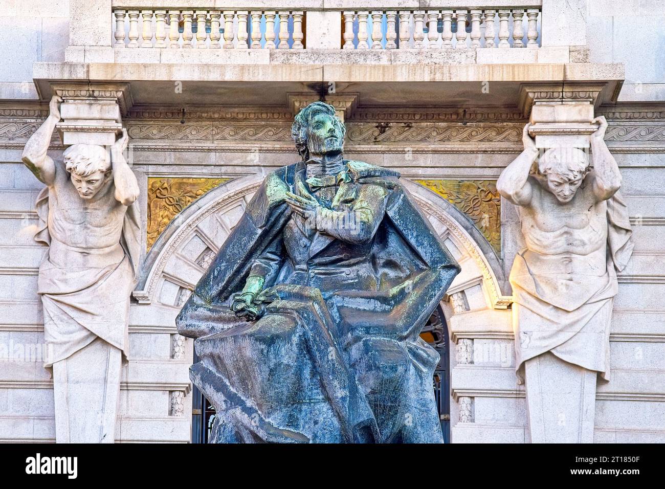 Almeida Garrett Monument, The bronze statue or sculpture is located by ...