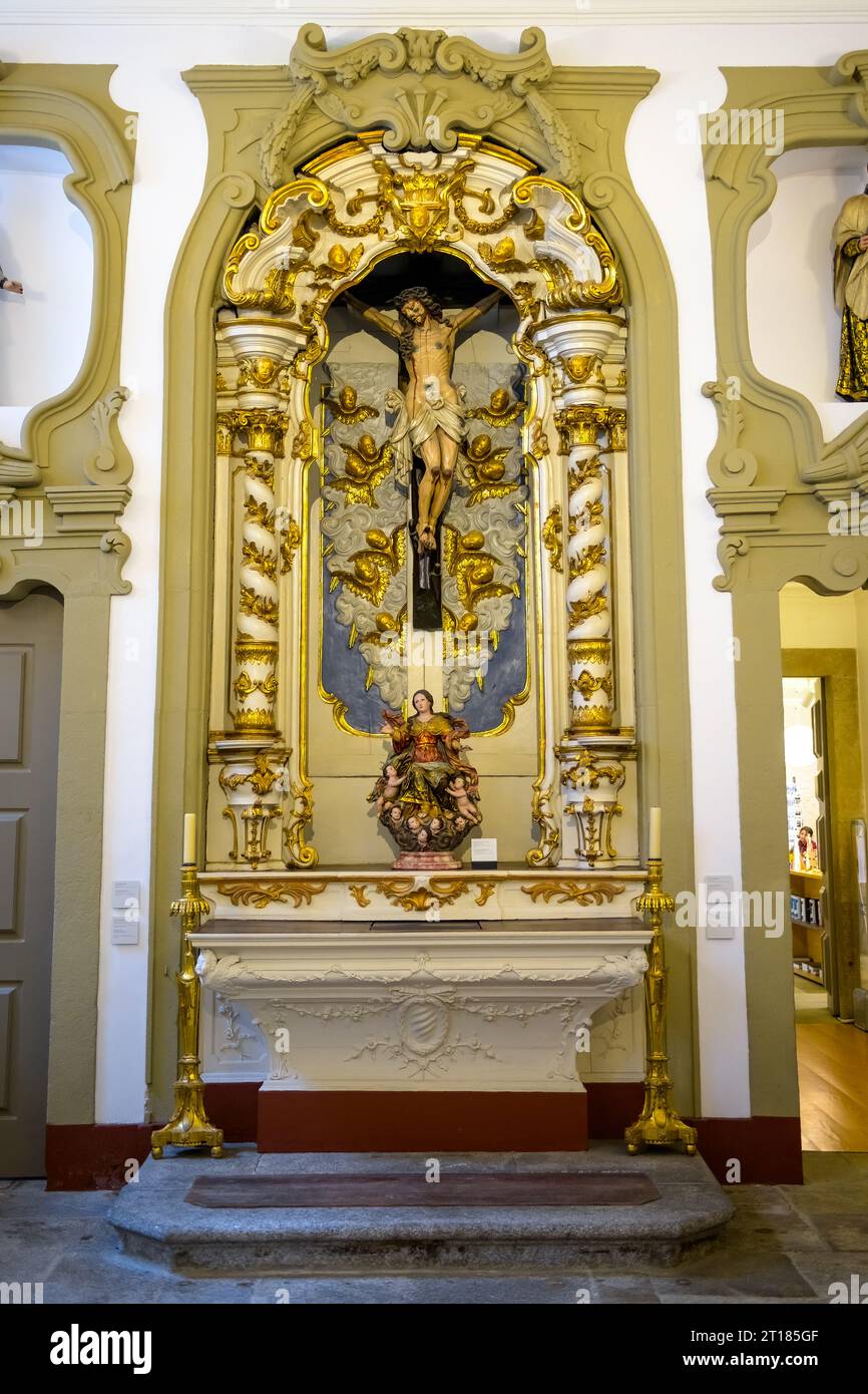 Sculpture decoration of a crucified Jesus Christ. The catholic icon or ...