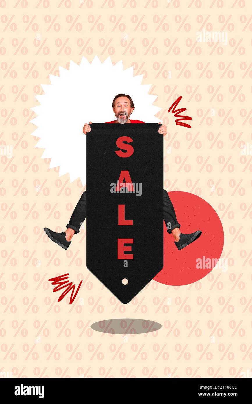 Photo image collage of crazy man jumping holding black friday sale ...