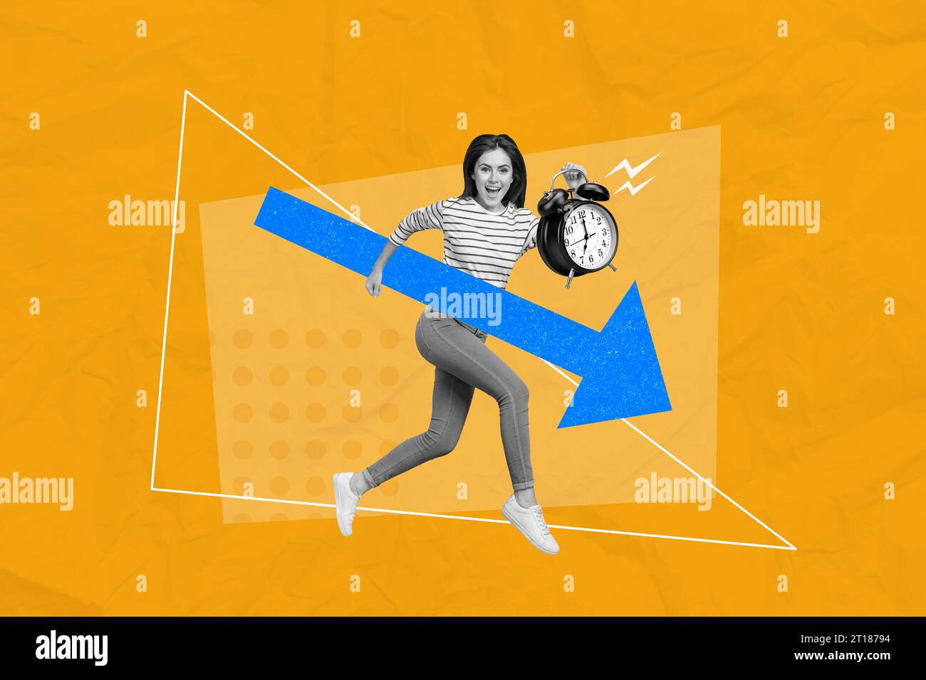 Poster collage picture of cheerful purposeful girl go fast hurry office ...