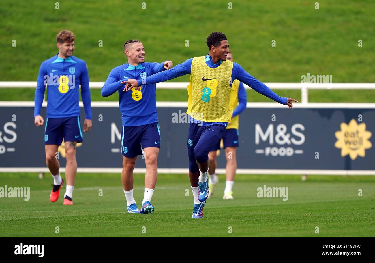 England's Jude Bellingham and Kalvin Phillips during a training session ...