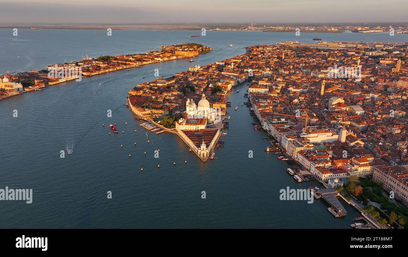 Venice from above, Grand Canal, Basilica di Santa Maria della Salute ...