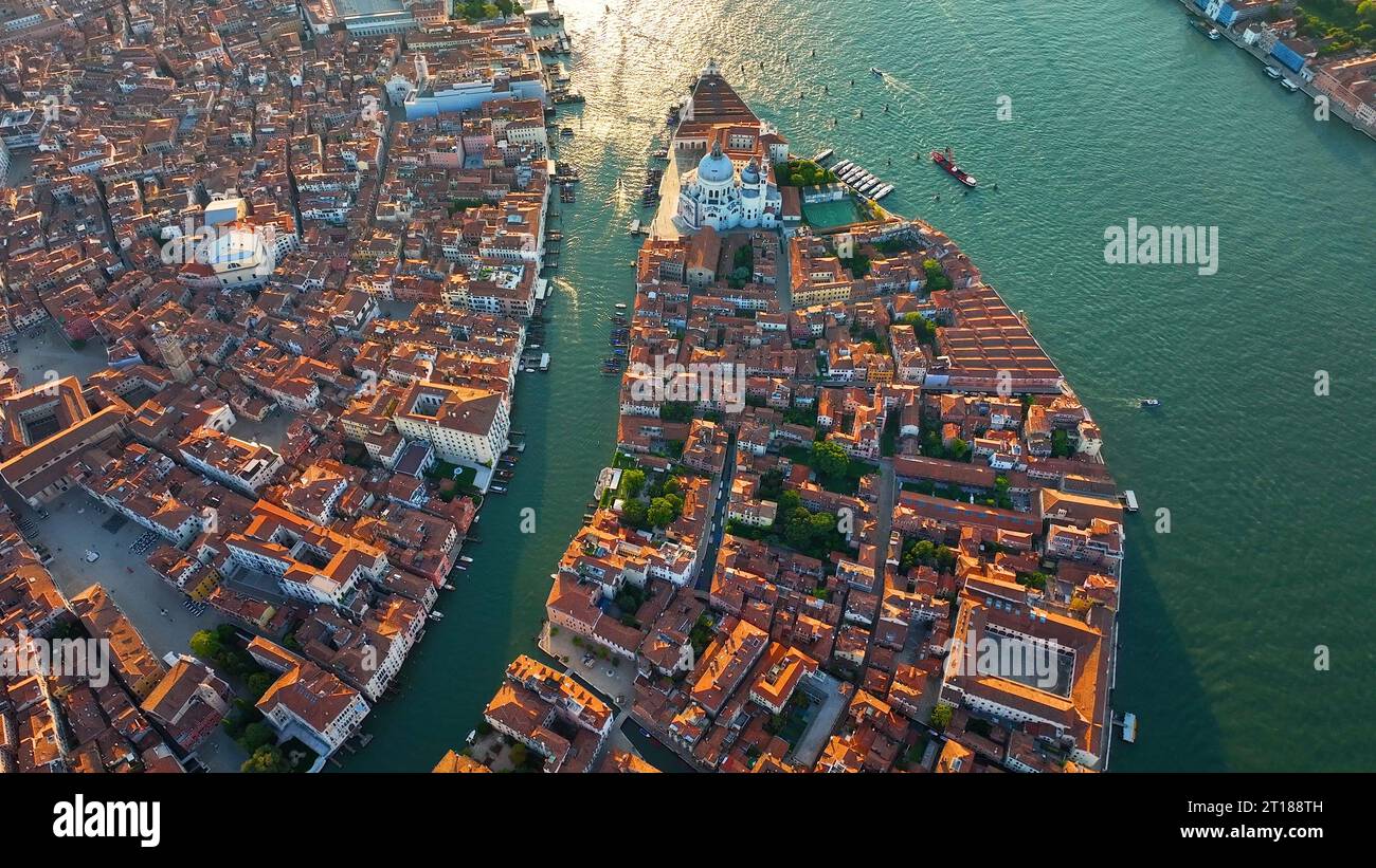 Venice from the sky, showcasing Basilica, Grand Canal, Punta della ...