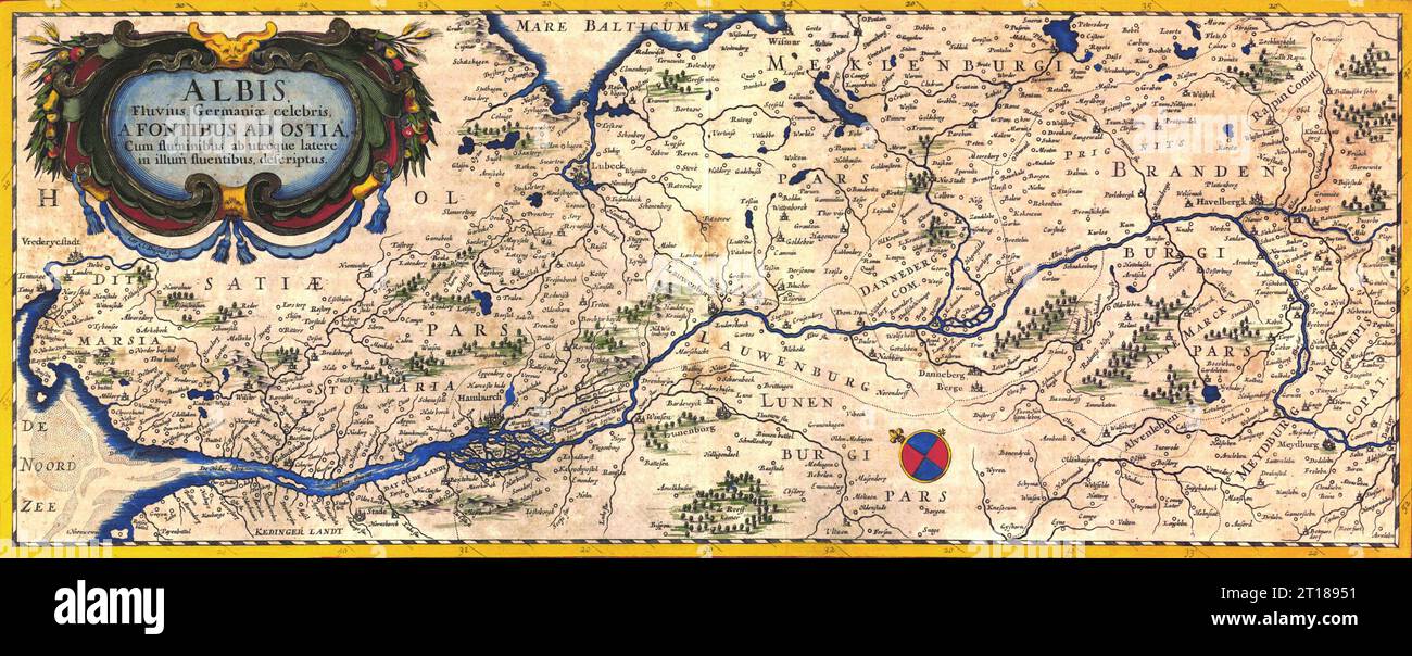 Partial map of the Elbe with surroundings, by Jan Janssonius, around ...