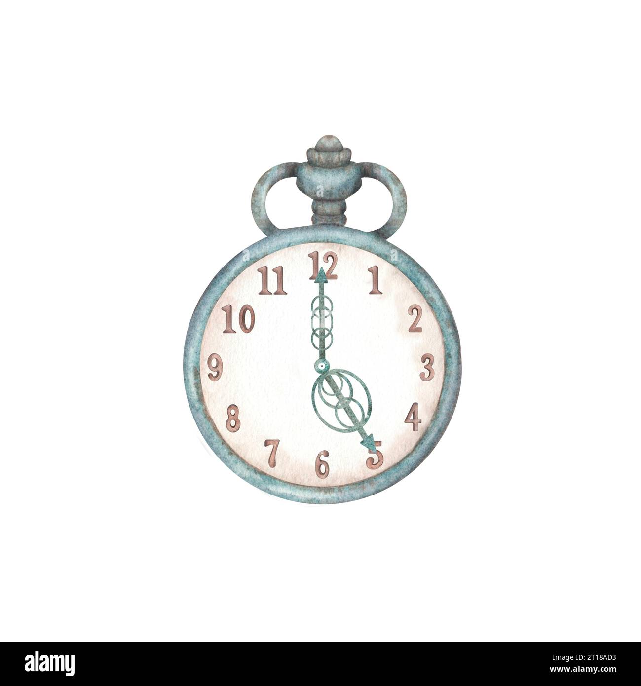 Vintage-style pocket watch in blue, highlighted on a white background ...
