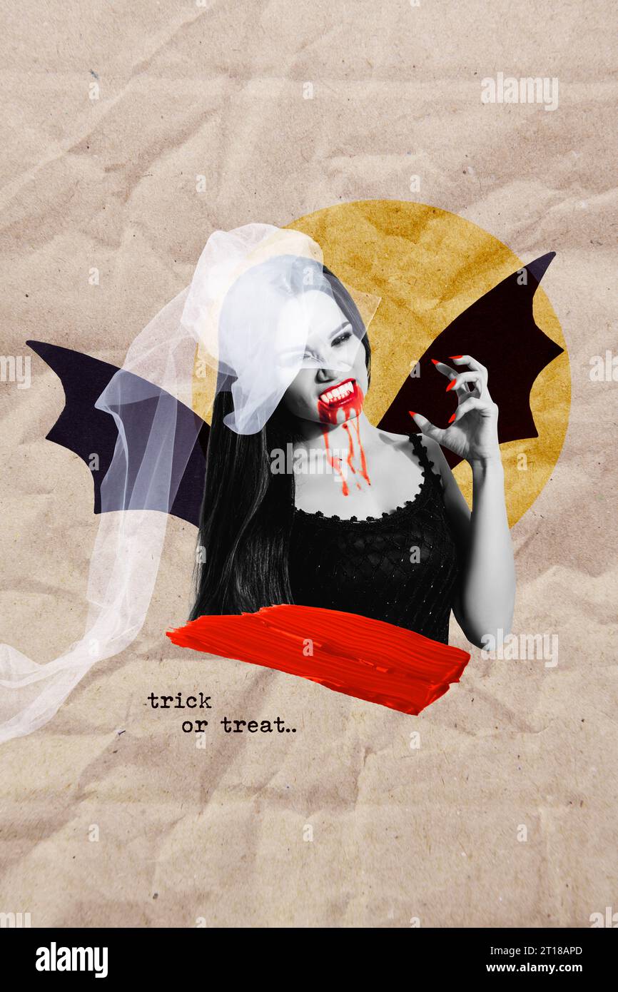 Collage graphics picture of angry dangerous lady halloween vampire ...
