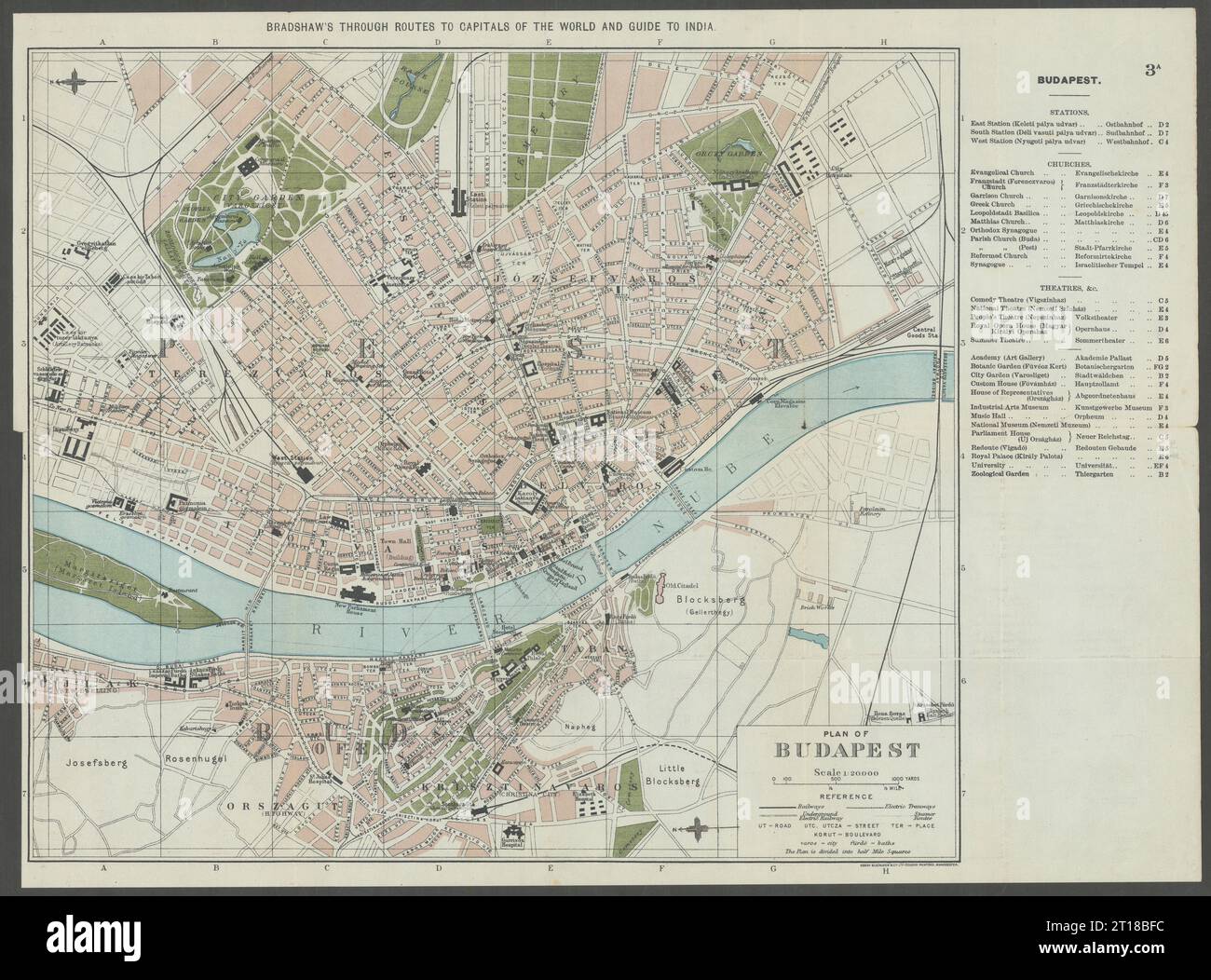 BUDAPEST antique town plan city map. Hungary. BRADSHAW c1899 old Stock ...