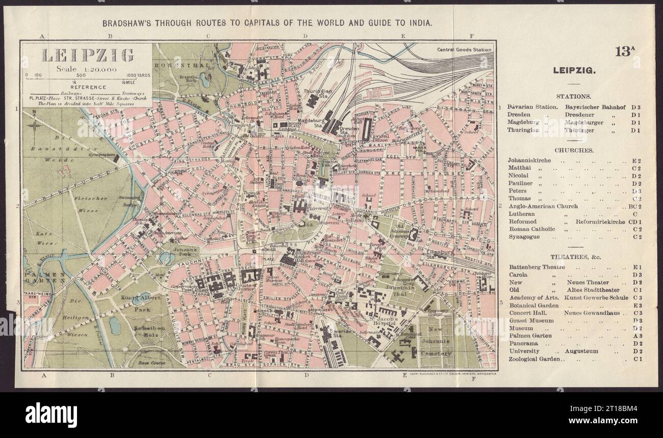 LEIPZIG antique town plan city map. Germany. BRADSHAW c1899 old Stock ...