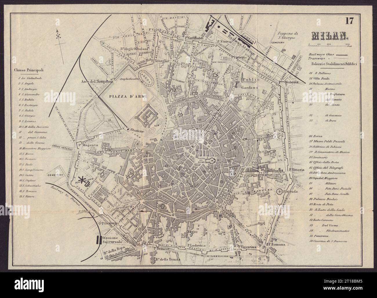 MILAN MILANO antique town plan city map. Italy. BRADSHAW c1899 old ...
