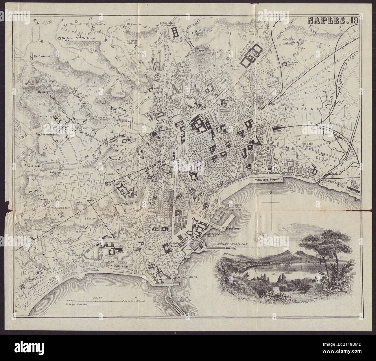 NAPLES NAPOLI antique town plan city map. Italy. BRADSHAW c1899 old ...