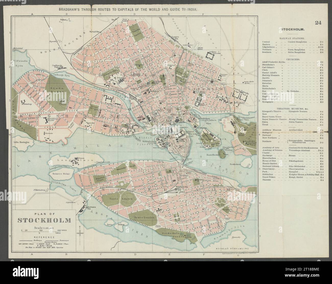 STOCKHOLM antique town plan city map. Sweden. BRADSHAW c1899 old Stock ...