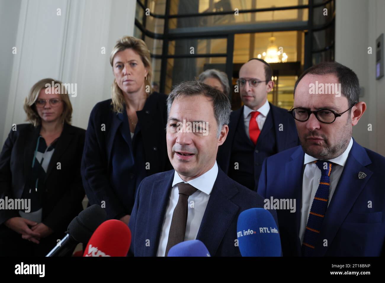 Prime Minister Alexander De Croo talks to the press as Interior ...