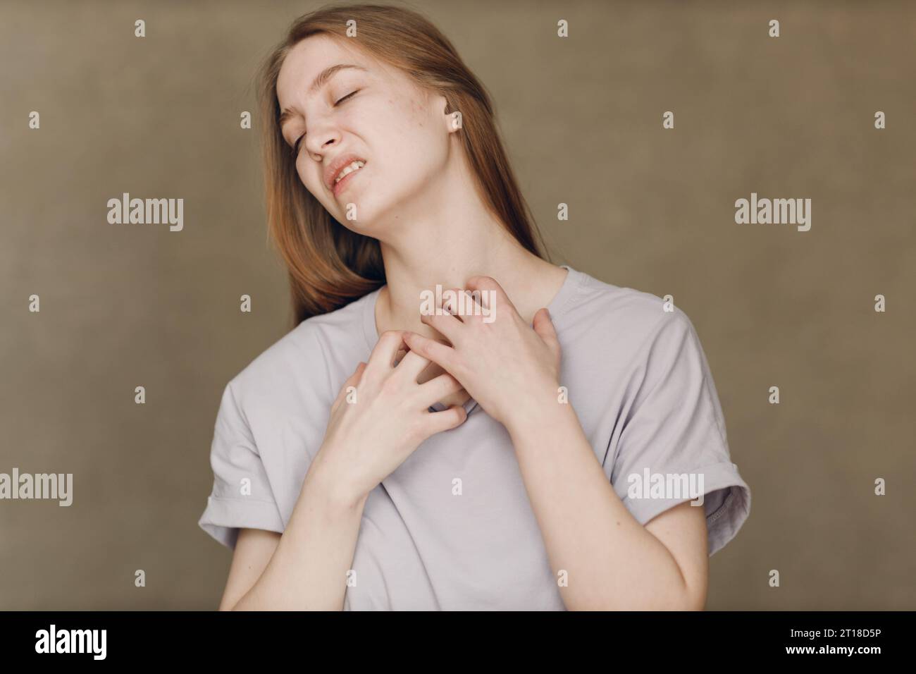Allergy dermatology scabies itches neck skin problem woman Stock Photo ...