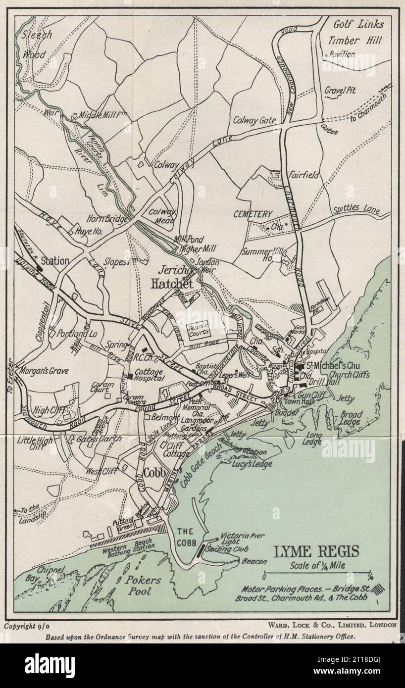 LYME REGIS vintage town/city plan. Dorset. WARD LOCK 1952 old vintage ...