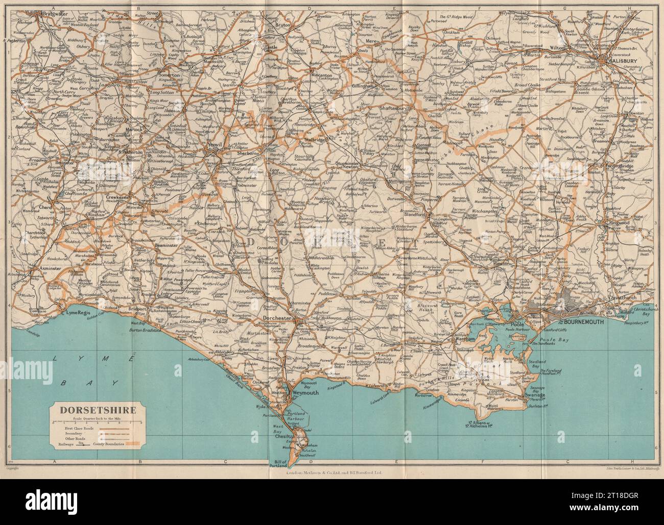 DORSETSHIRE county map. WARD LOCK 1952 old vintage plan chart Stock ...