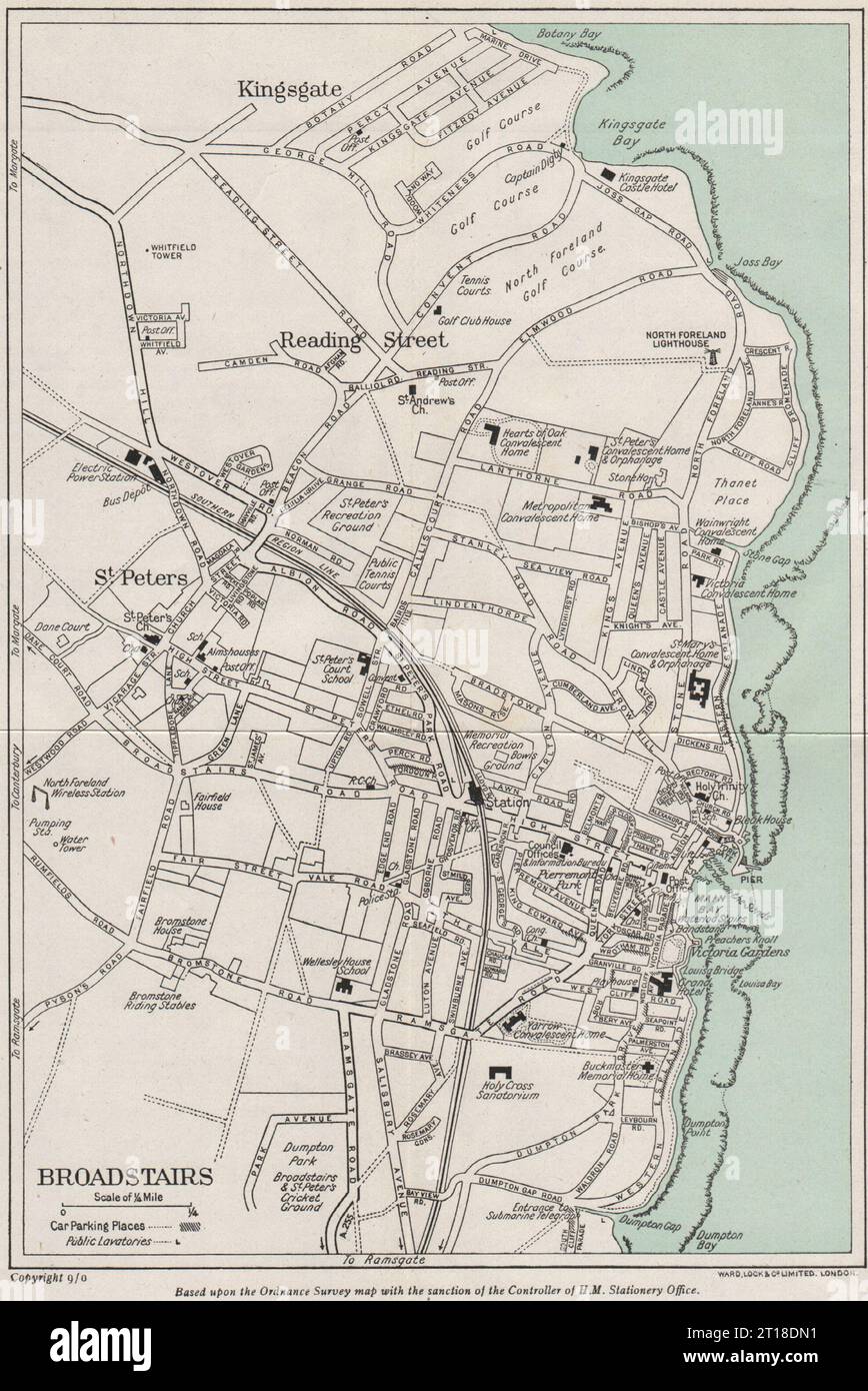 BROADSTAIRS vintage town/city plan. Kent. WARD LOCK 1954 old vintage ...
