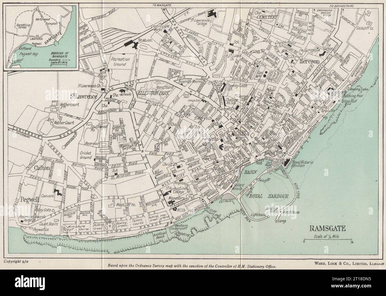 RAMSGATE vintage town/city plan. Kent. WARD LOCK 1954 old vintage map ...