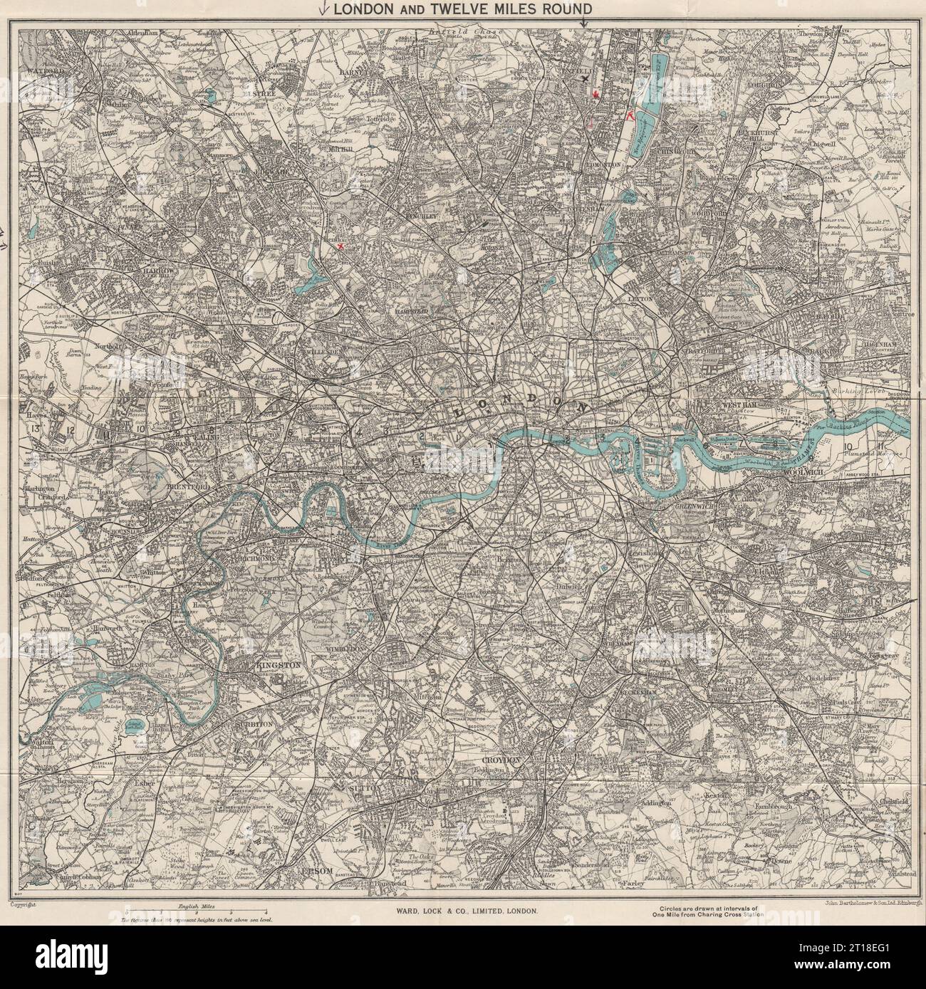 'LONDON AND TWELVE MILES ROUND'. Greater London. WARD LOCK 1951 old map ...