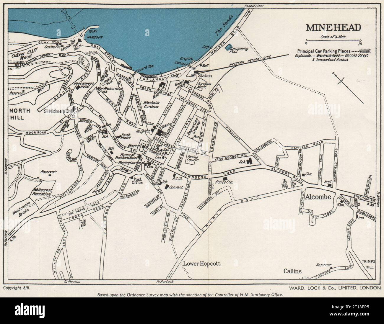 MINEHEAD vintage town/city plan. Somerset. WARD LOCK 1954 old vintage ...