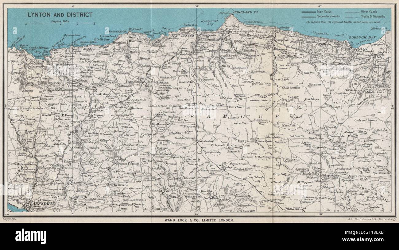 LYNTON environs. Exmoor. North Devon coast. WARD LOCK 1954 old vintage ...