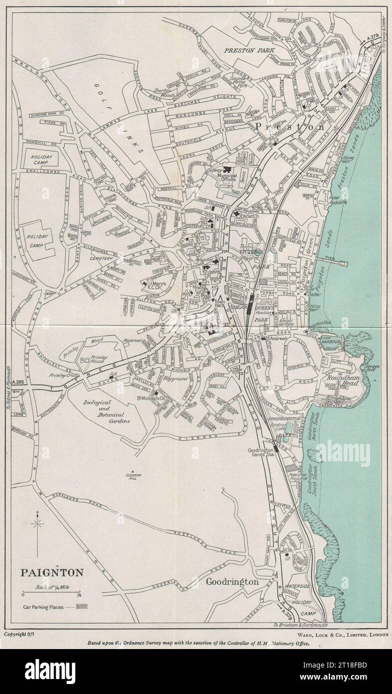 PAIGNTON vintage town/city plan. Devon. WARD LOCK 1951 old vintage map ...