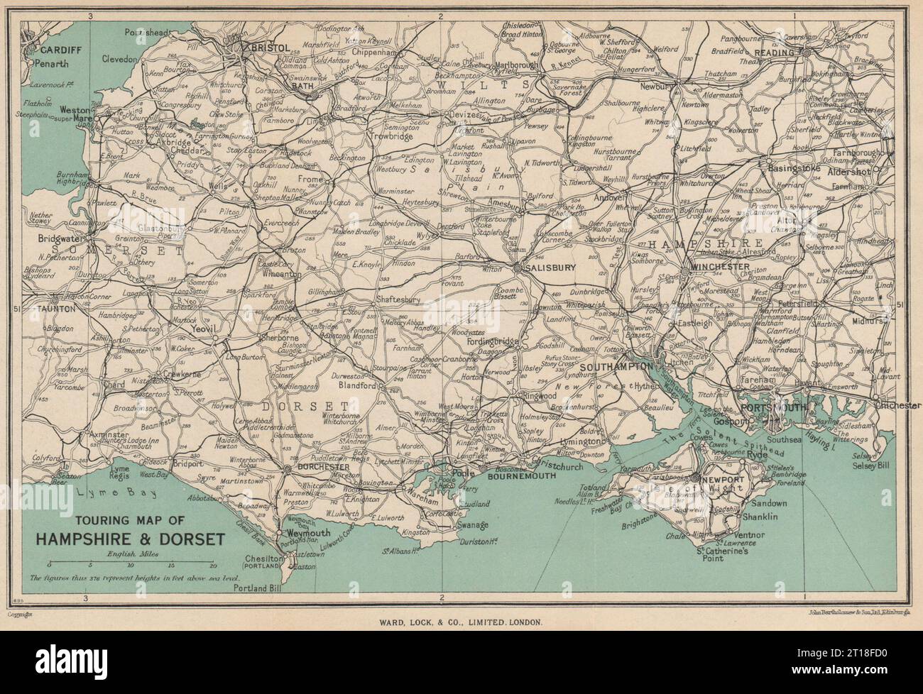 TOURING MAP OF HAMPSHIRE & DORSET. Wiltshire Somerset. WARD LOCK 1953 old Stock Photo - Alamy