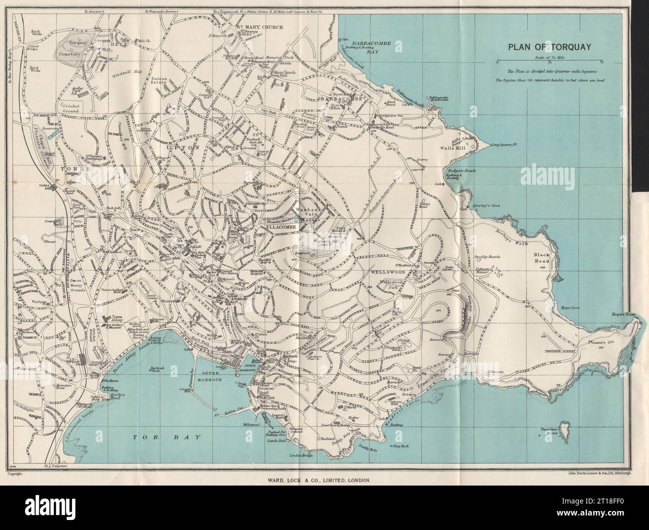 TORQUAY vintage town/city plan. Devon. WARD LOCK 1951 old vintage map ...