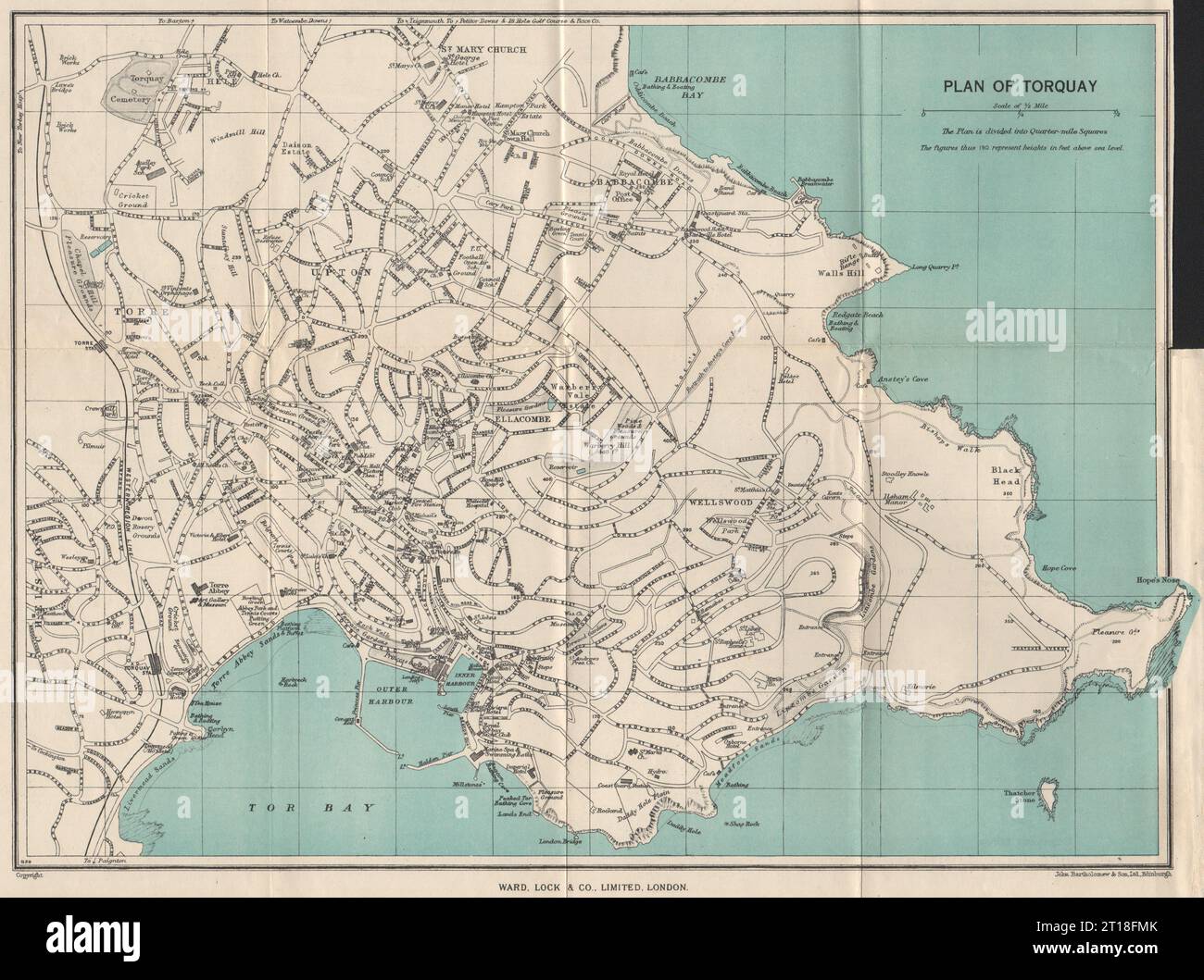 TORQUAY vintage town/city plan. Devon. WARD LOCK 1954 old vintage map ...
