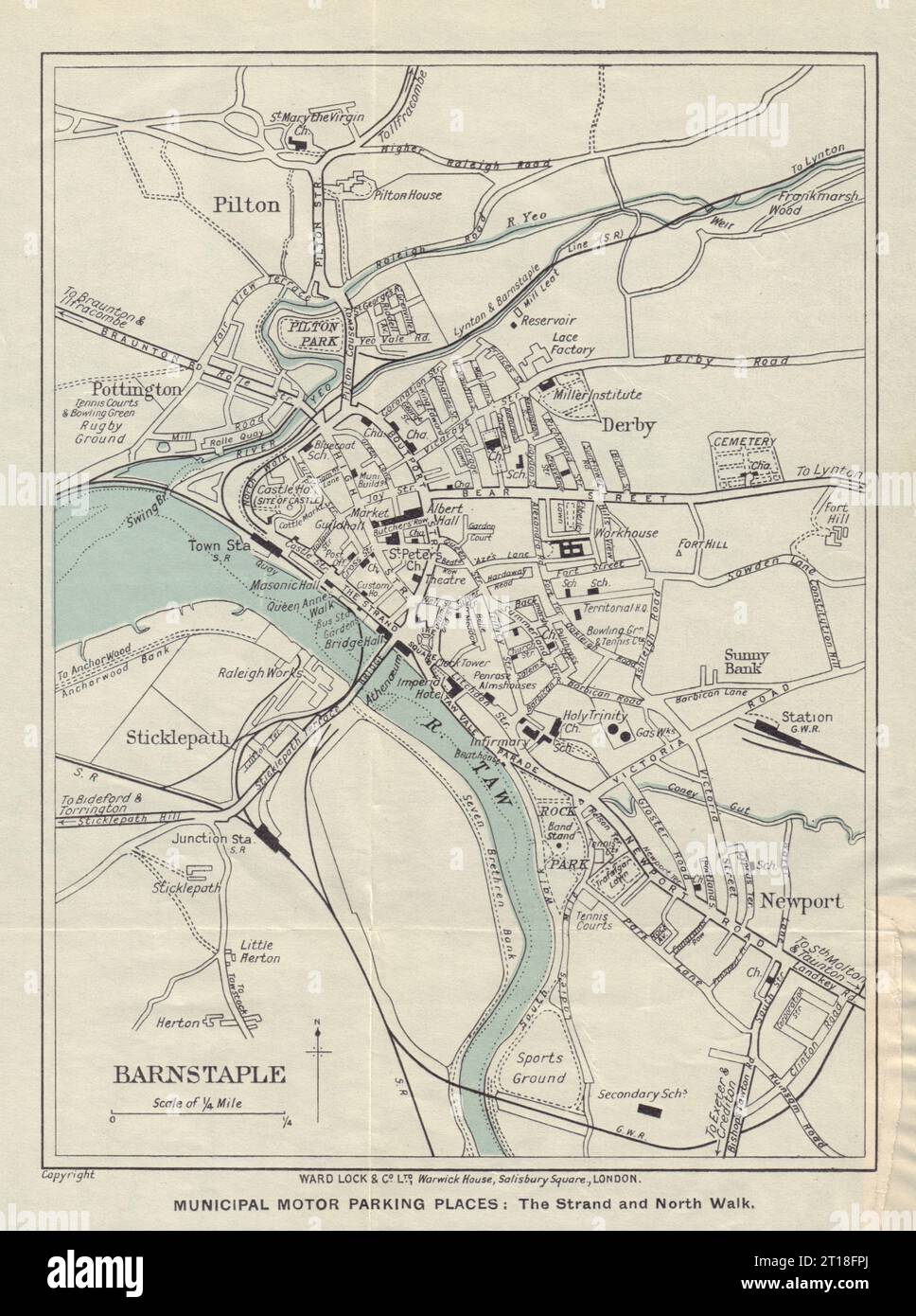 BARNSTAPLE vintage tourist town city resort plan. Devon. WARD LOCK 1932 ...