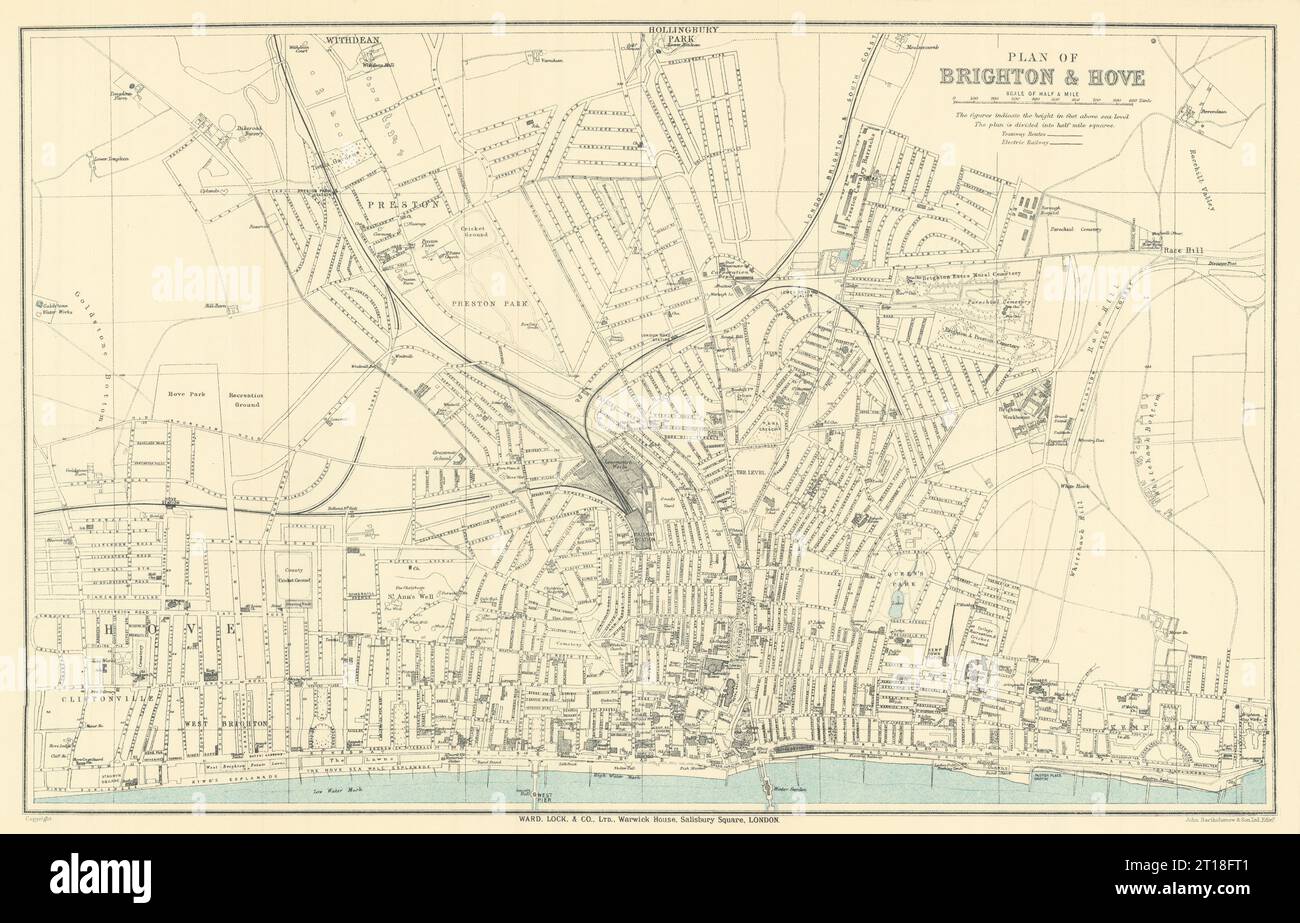 BRIGHTON & HOVE vintage town/city plan. Sussex. WARD LOCK 1922 old ...