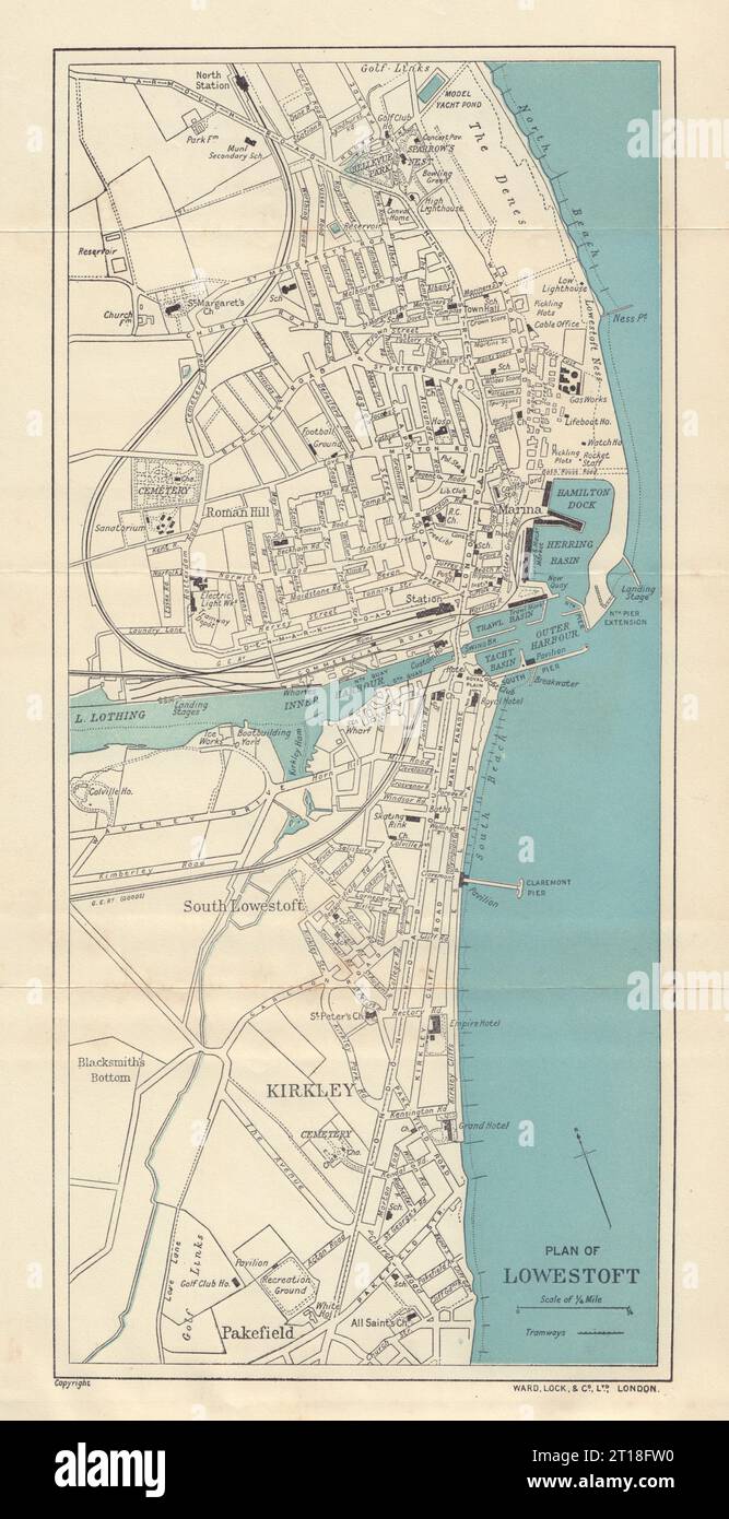 LOWESTOFT vintage town/city plan. Suffolk. Kirkley. WARD LOCK 1919 old ...