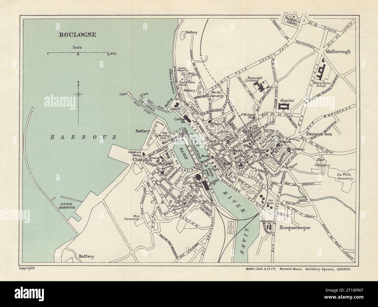 BOULOGNE vintage tourist town city plan. Pas-de-Calais. WARD LOCK 1912 ...